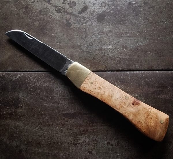 Ergonomic Pocket Knife – Maple Burr | Michael May Knives
